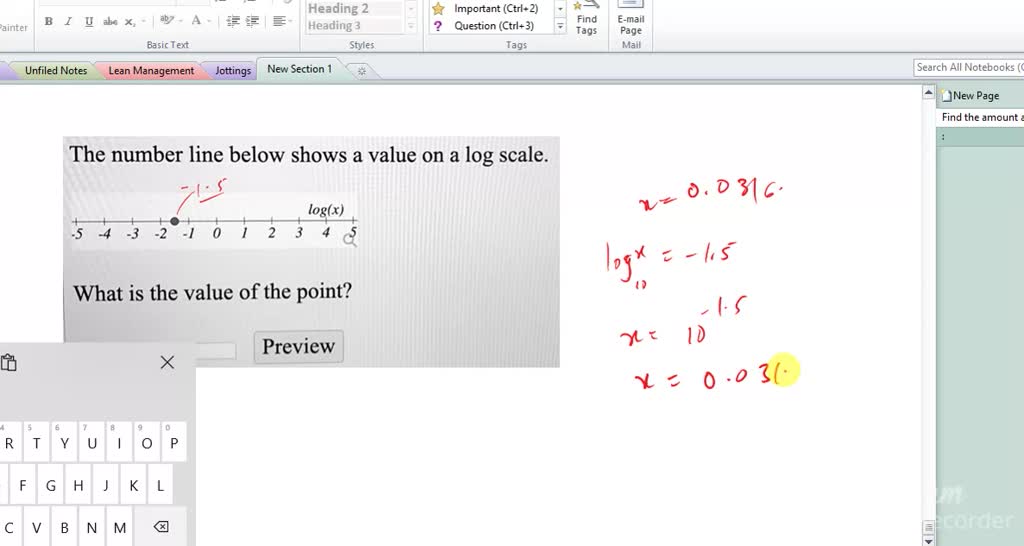 SOLVED: The number line below shows a value on a log scale. log(x) -3 What is the value of the ...
