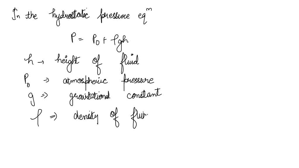 Solved In The Hydrostatic Pressure Equation P Po Pgh What Do The Variables Represent 1
