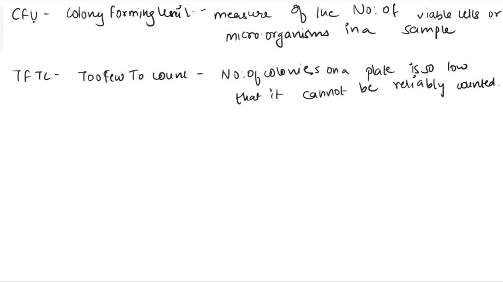 SOLVED: 1. Define CFU. 2. Define TFTC. What is the problem with using ...
