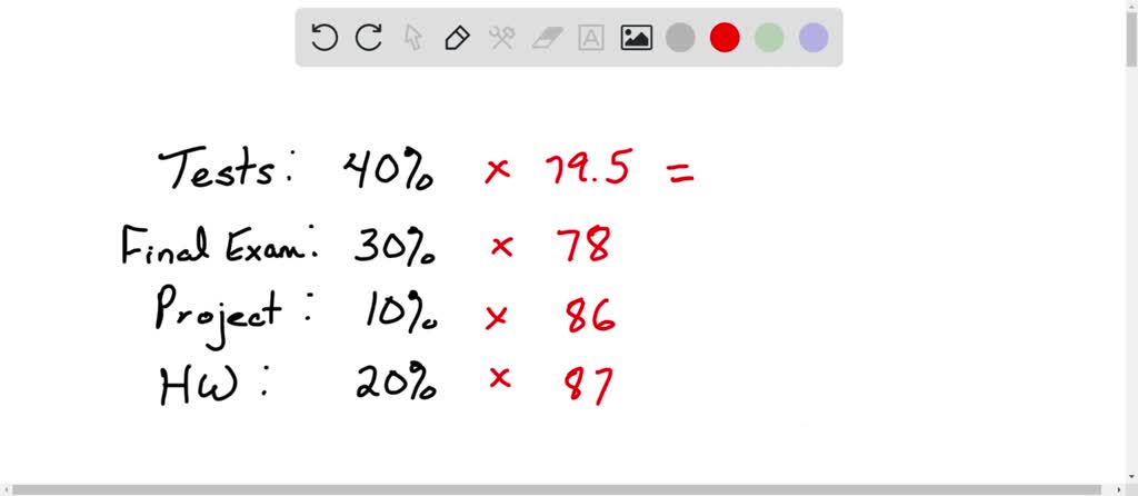 SOLVED: A student earned grades of 84,78,84,and 72 on her four regular ...