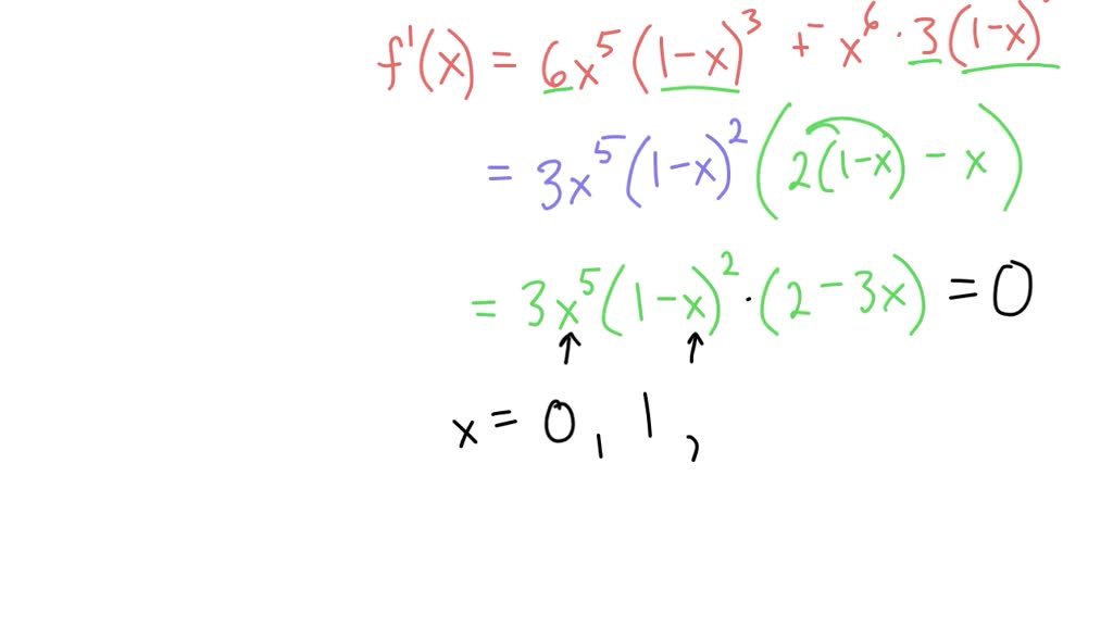 SOLVED: Consider the function f : R- R defined by f (x)= x3 (1 - x)5 (a) Provide a list of all ...