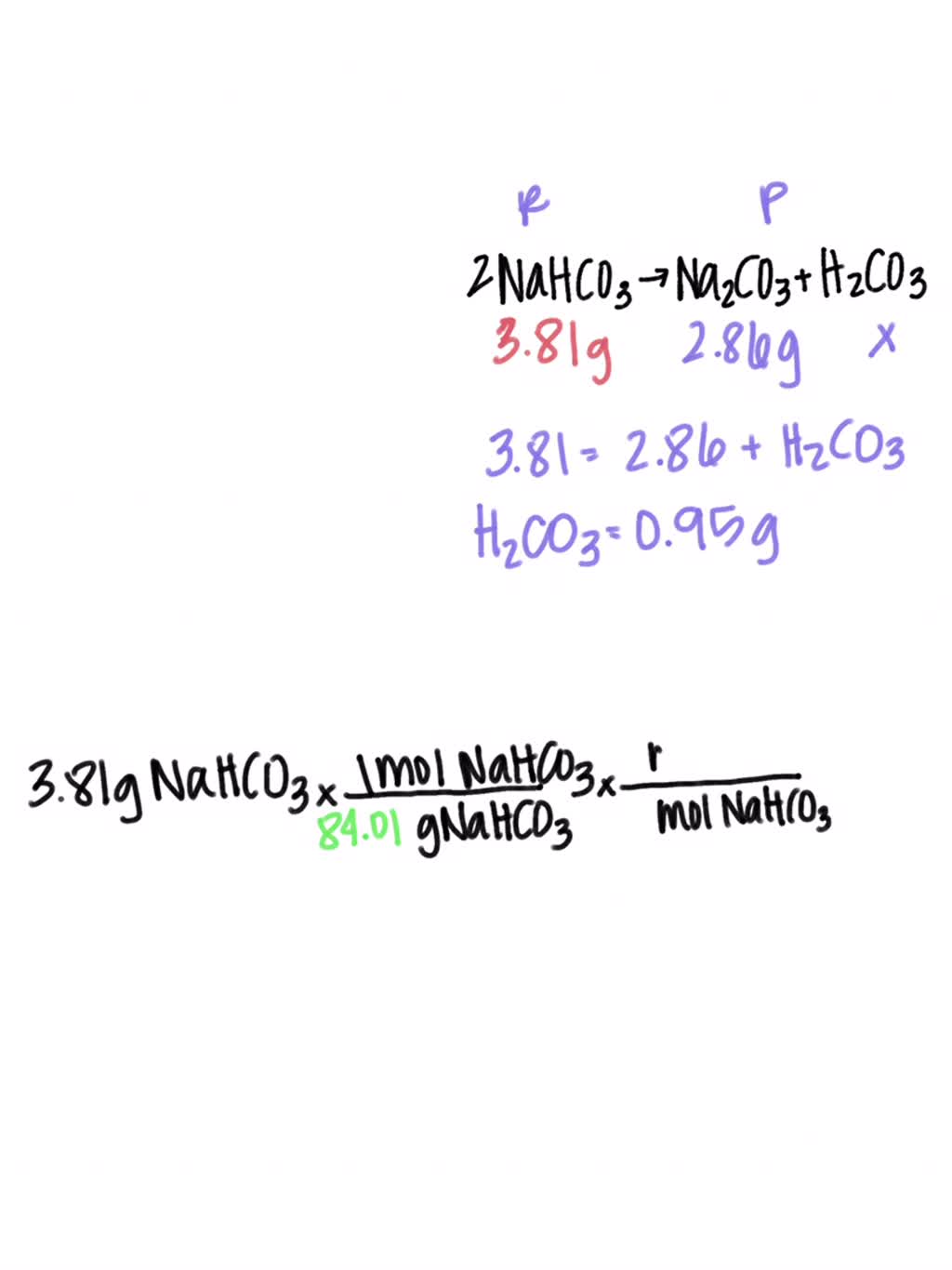 SOLVED: A 3.81-gram sample of NaHCO3 was completely decomposed in an ...