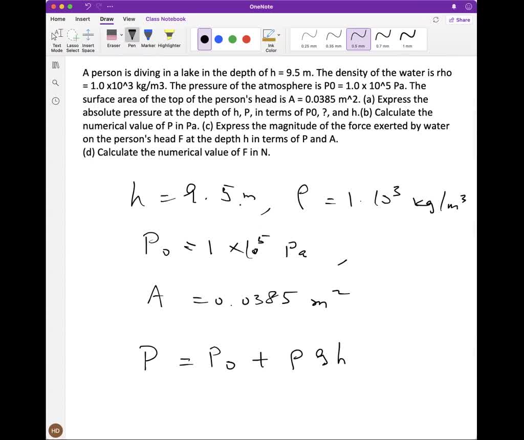 SOLVED: Problem 1: A person is diving in a lake at a depth of h = 6.5 m ...