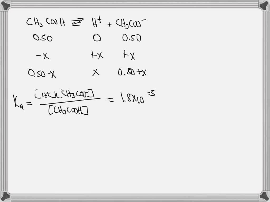 SOLVED: There is a buffer solution containing 0.50 M acetic acid (CH3COOH, Ka = 1.8 x 10^-5) and ...