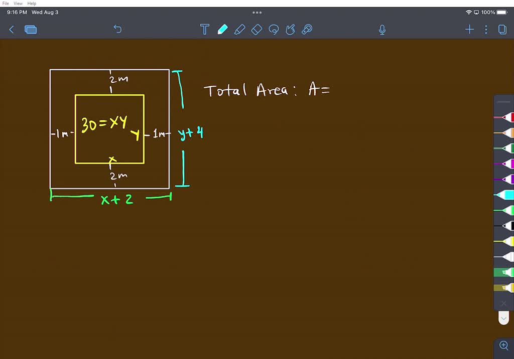SOLVED: A rectangular flower garden with an area of 30m^2 is surrounded ...