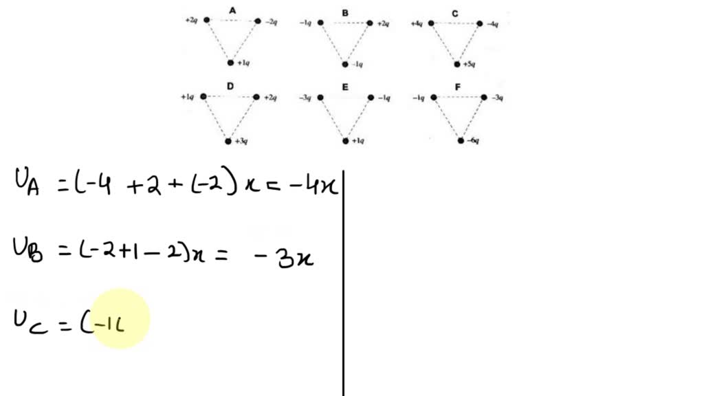 SOLVED: 62 et6-RT2: Three CHARGE SYSTEMELeCTRIc POTENTIAL ENERGY In each case shown below ...