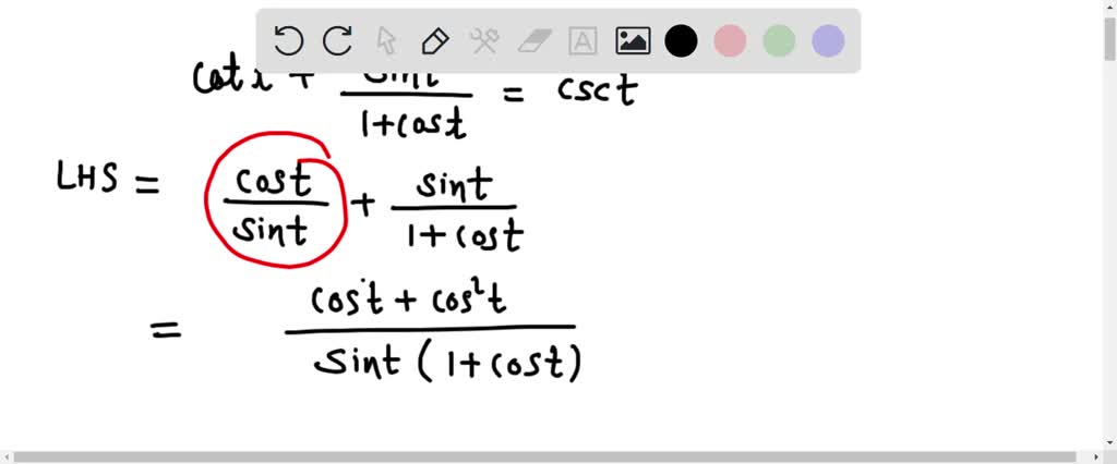SOLVED: Establish the identity: sin t cOs cott+ cSC Write the left side ...