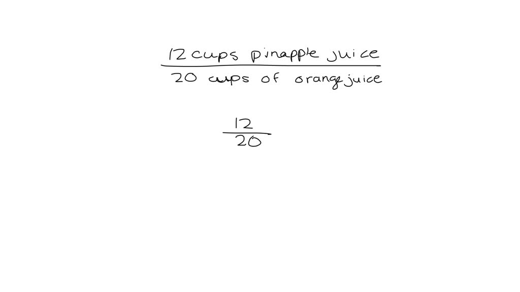 SOLVED: If 12 cups of pineapple juice are used with 20 cups of orange ...