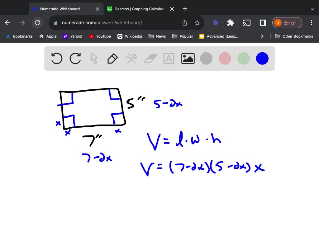 SOLVED: Suppose we instead create the box from a 5"-wide by 7"-long sheet of paper. Estimate the ...