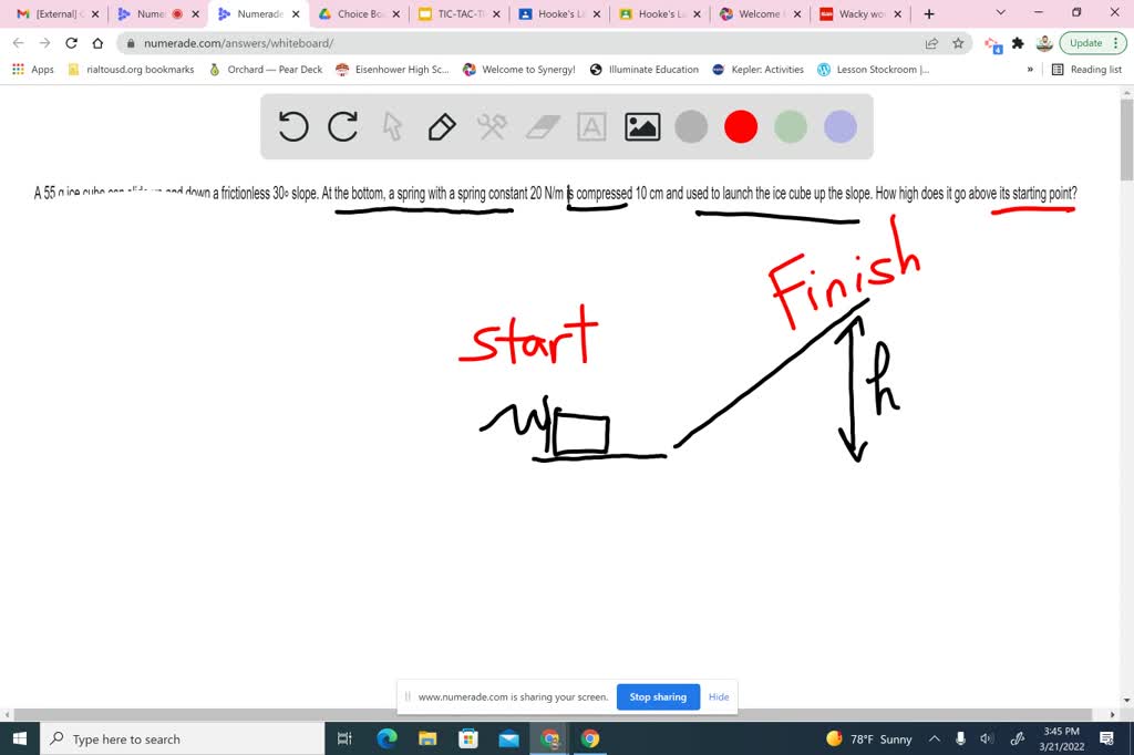 SOLVED: A 55 g ice cube can slide up and down a frictionless 30∘ slope. At the bottom, a spring ...