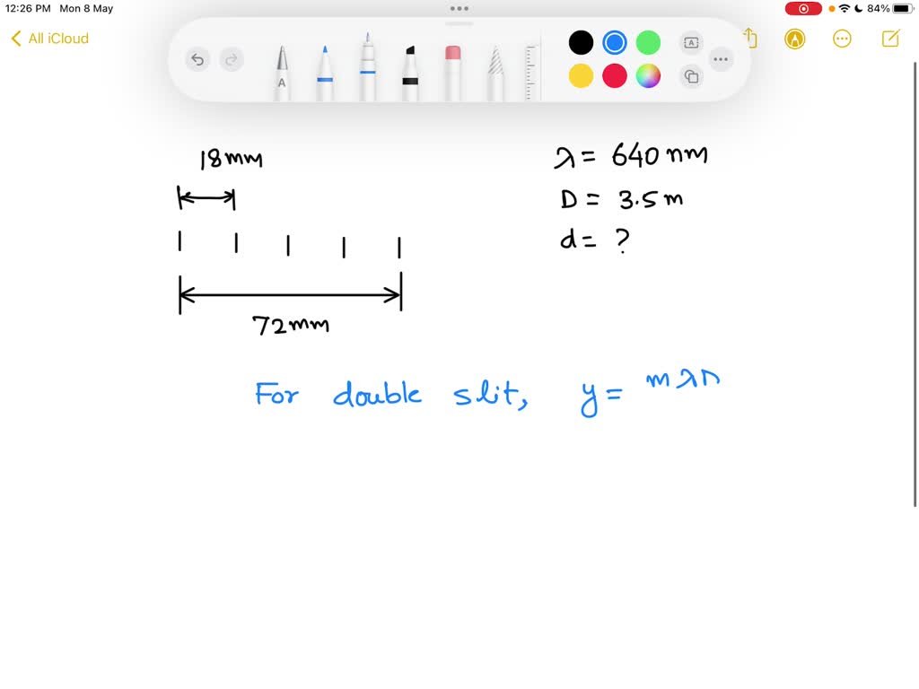 physics A pattern of interference fringes is produced using a red laser ...
