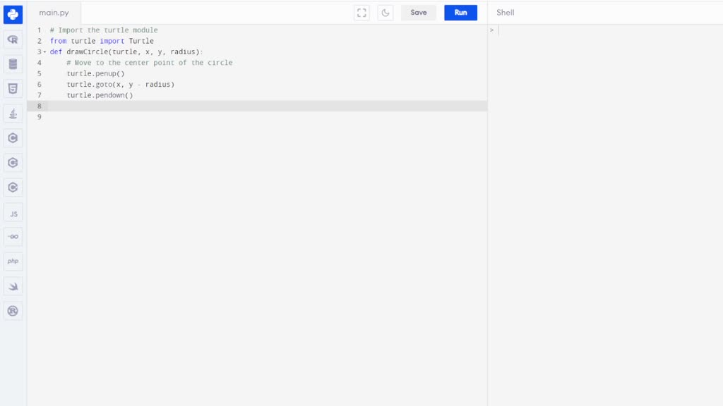 circle.py 1 Skulpt Define a function drawCircle. This function should ...