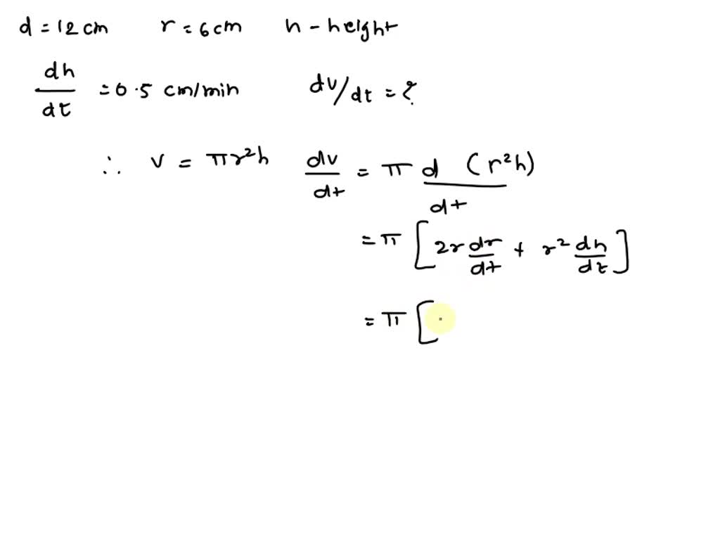 SOLVED: A cylinder of diameter 2 cm and unknown height is filled with water. The cylinder starts ...