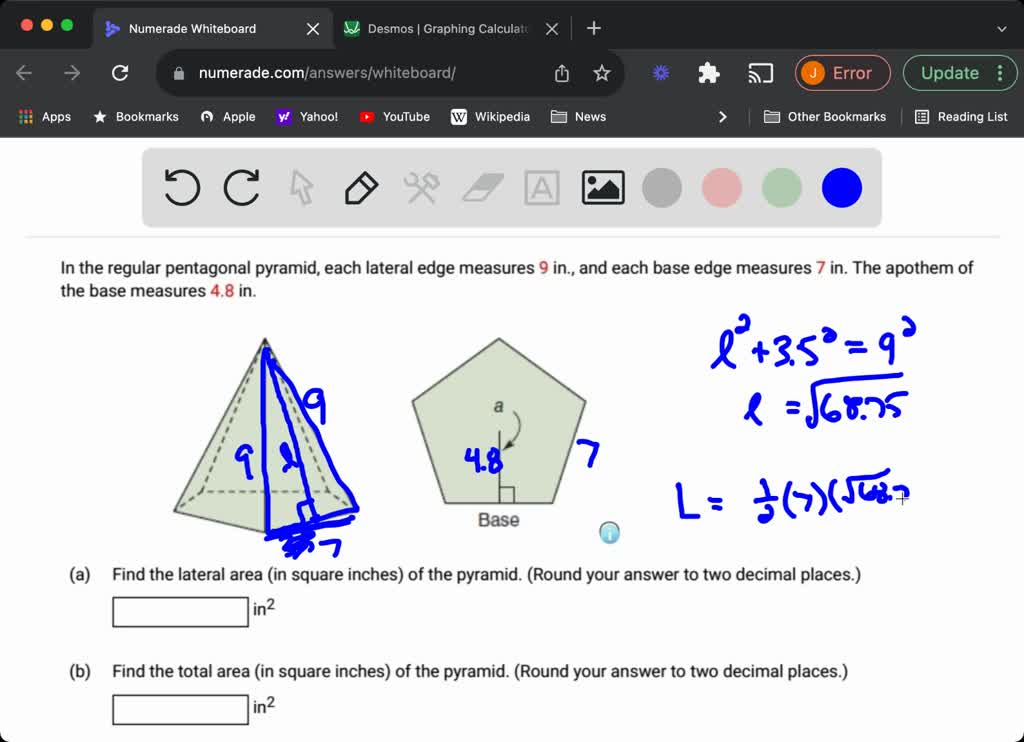 SOLVED: In the regular pentagonal pyramid, each lateral edge measures 9 ...