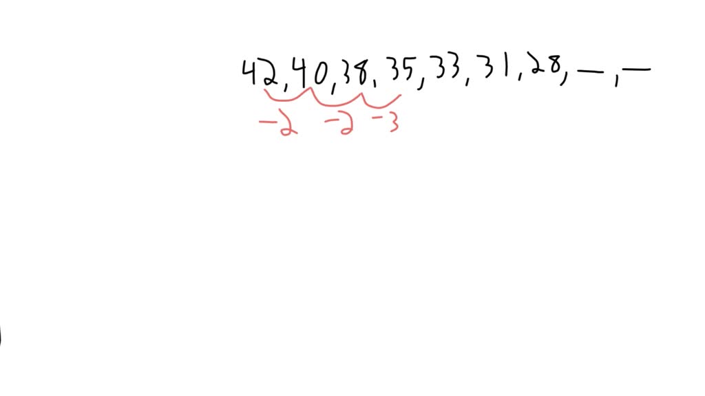 SOLVED: Determine the next two numbers in the sequence: 42, 40, 38, 35, 33, 31, 28,