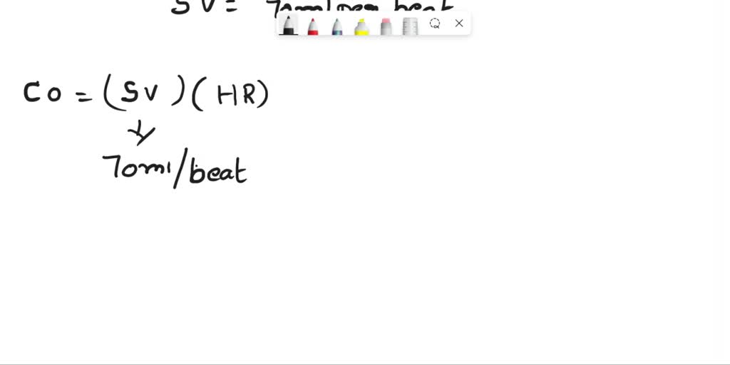 SOLVED: In a normal subject, the EDV is 120 mL and ESV is 50 mL; the HR ...