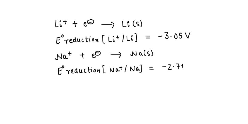 SOLVED: Find and report the reduction potentials of lithium, sodium ...