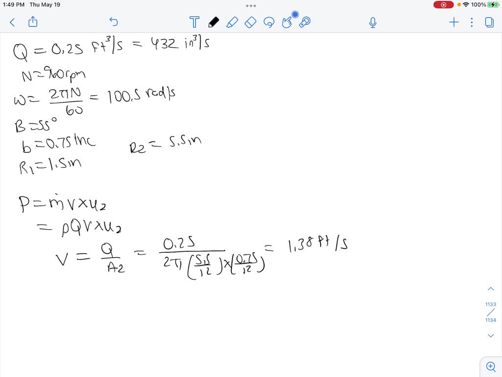 SOLVED: 6. Water flows into a centrifugal radial pump with known dimensions. The velocity at the ...