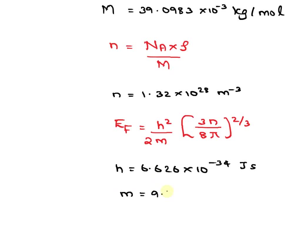 SOLVED: The density of potassium is 860 kg/cubic meter. Calculate the ...