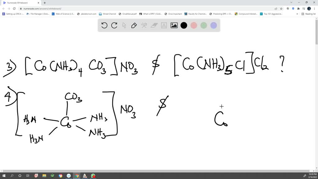 SOLVED: 3) Why are 500 mL of the 0.001M [Co(NH3)4CO3]NO3 and [Co(NH3 ...