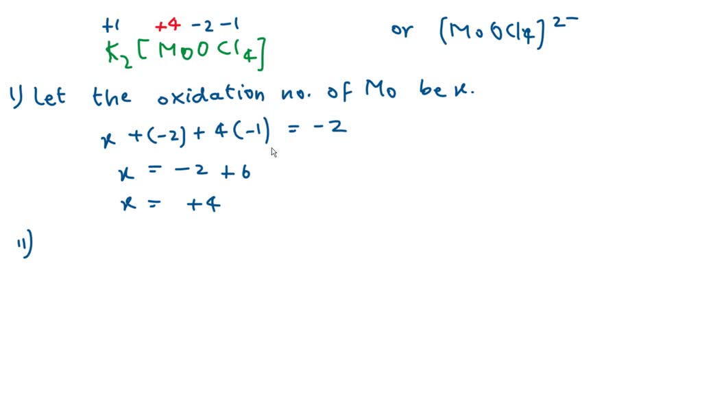SOLVED: For the following, identify the oxidation number of the ...