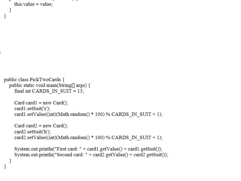 SOLVED: Playing cards are used in many computer games, including versions of such classics as ...