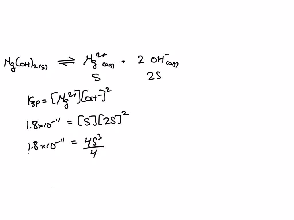 SOLVED: Using Ksp to calculate the solubility of a compound Calculate the solubility of Mg(OH)2 ...