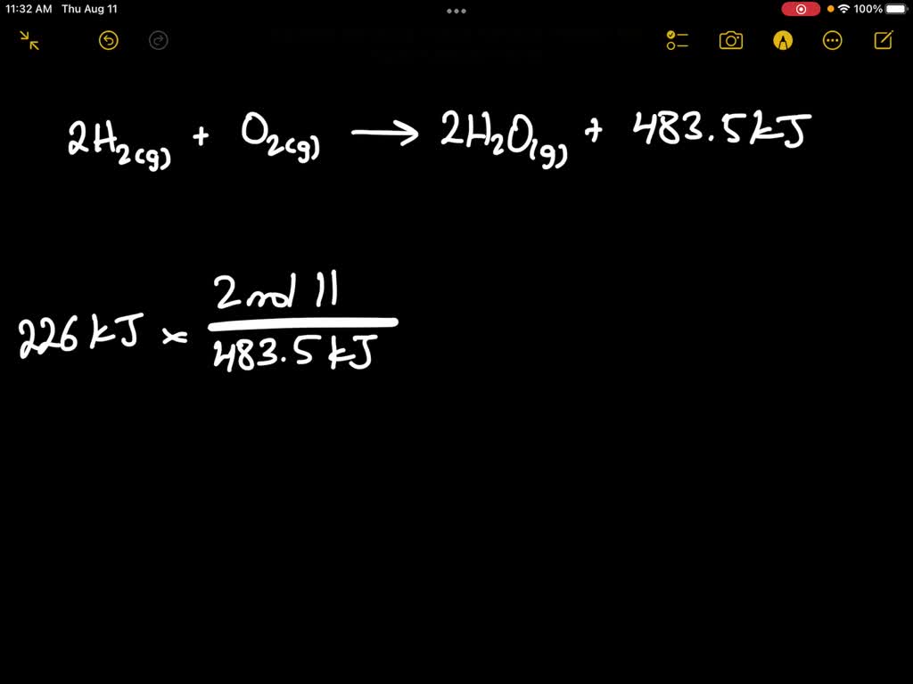 SOLVED: Hydrogen gas reacts with oxygen to form water: 2 H2(g) + O2(g) â†’ 2 H2O(l) Î”H = -483.5 ...