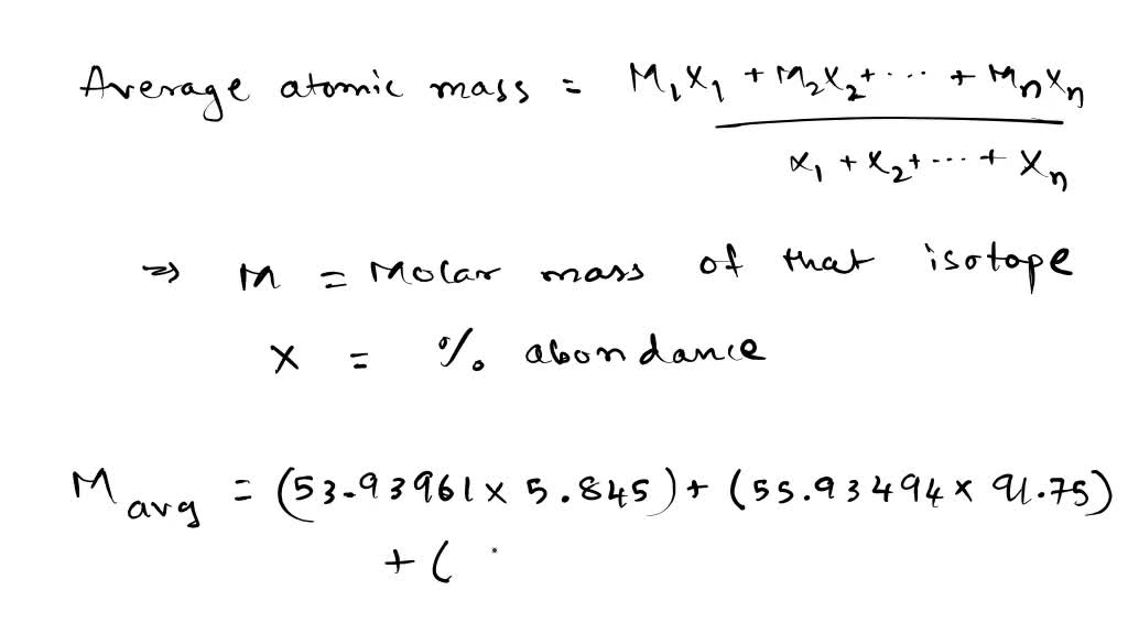 A certain element X has four isotopes. 5.845% of X has a mass of 53.93961 amu. 91.75% of X has a ...