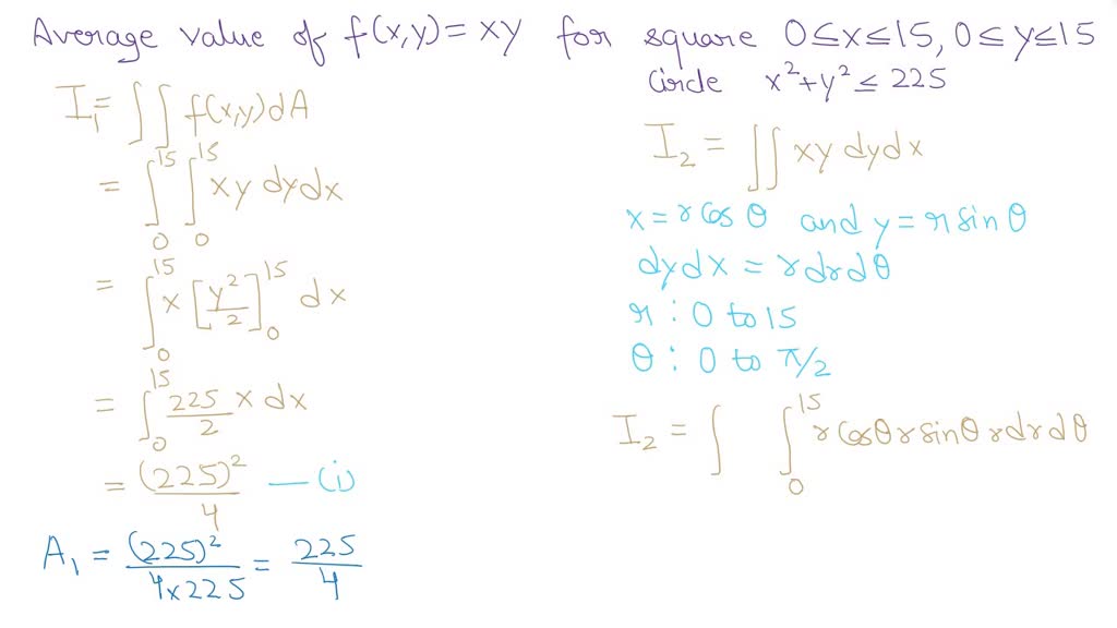 SOLVED: Which do you think will be larger; the average value of f(x,y) = xy over the square 0