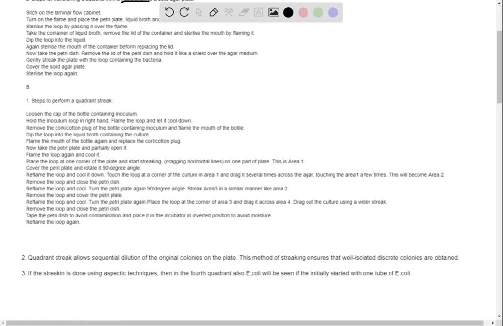 SOLVED: A. 1-Write out the steps for transferring bacteria from a solid ...