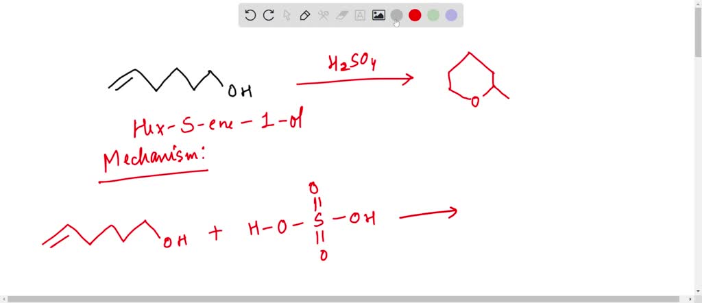 SOLVED: Draw a stepwise mechanism for the conversion of hex-5-en-1-ol to the cyclic ether A OH ...