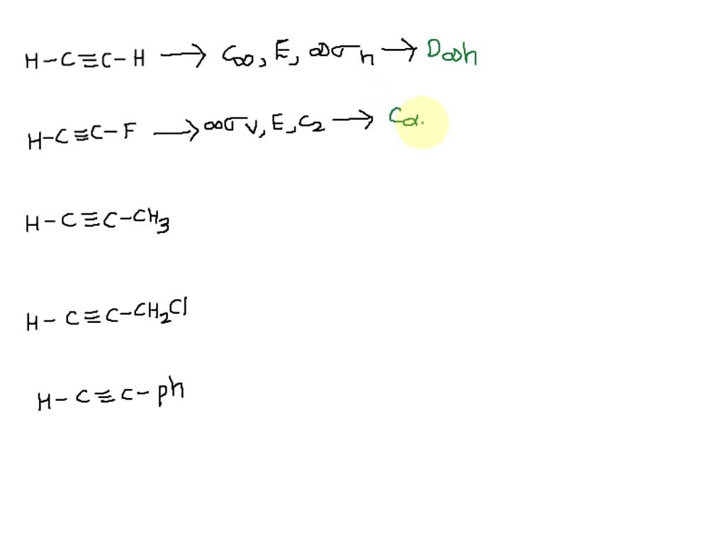SOLVED: Determine the point groups for Acetylene b. H=C=C-F H-C=C-CH; d ...