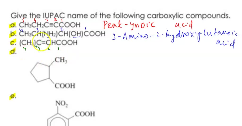 SOLVED: Naming Carboxylic Acids and Nitriles 20-31 Give IUPAC names for the following compounds ...