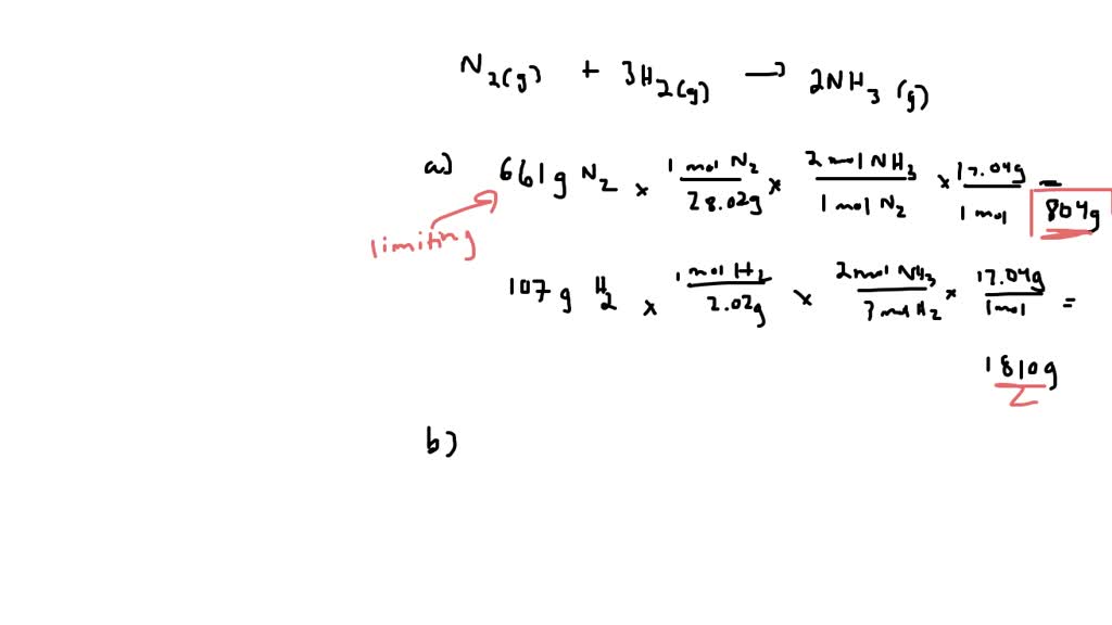 SOLVED: Ammonia is produced from the reaction of nitrogen and hydrogen ...