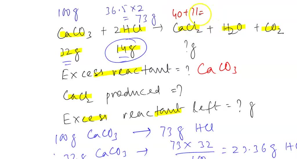SOLVED: When calcium carbonate is added to hydrochloric acid, calcium chloride, carbon dioxide ...