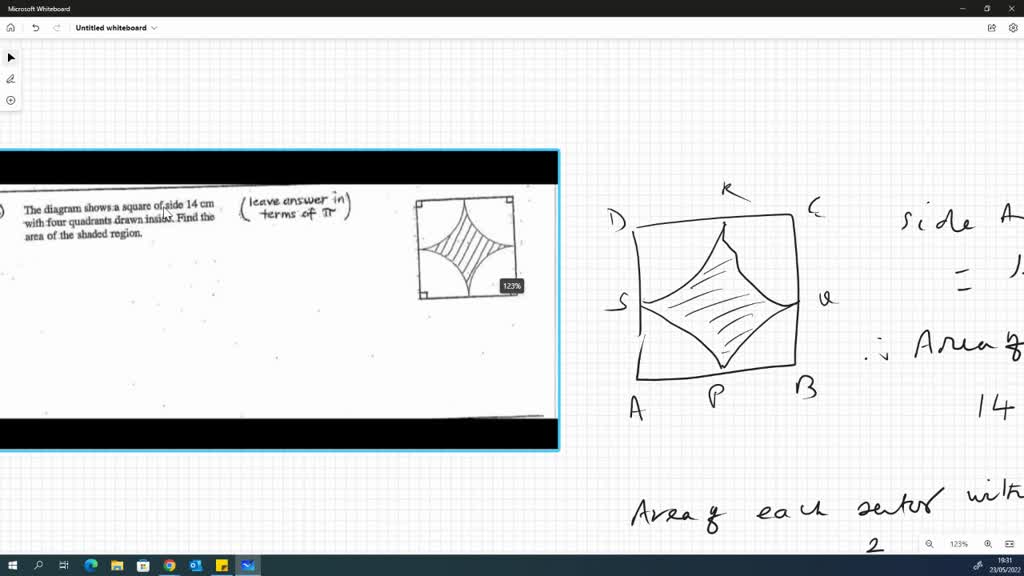 SOLVED: The diagram shows a square of side 14c with four quadrants ...