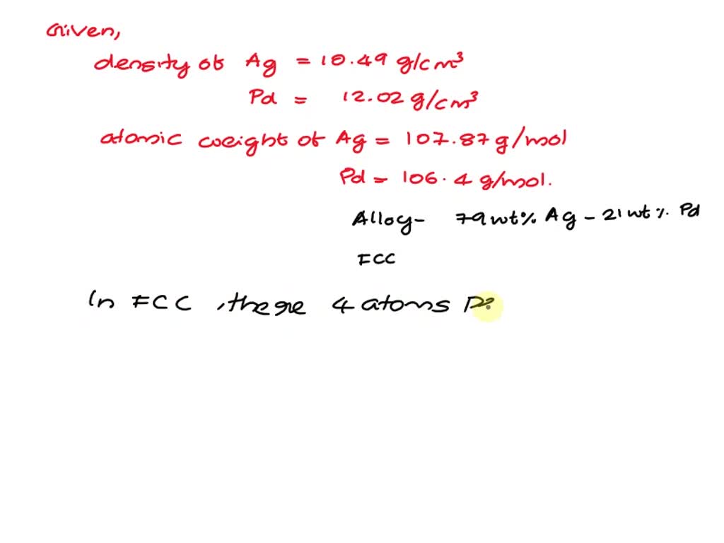 SOLVED: Calculate the unit cell edge length for an 79 wt% Ag- 21 wt% Pd alloy. All of the ...