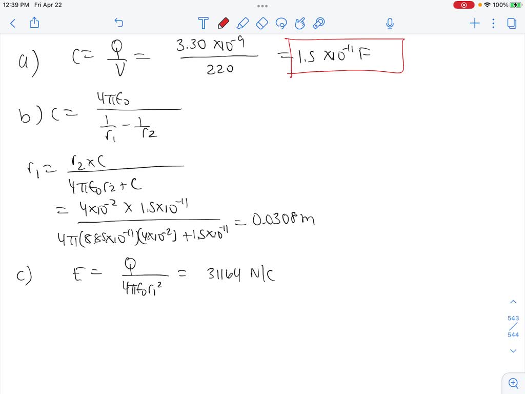 SOLVED: A spherical capacitor contains a charge of 3.30 nC when ...