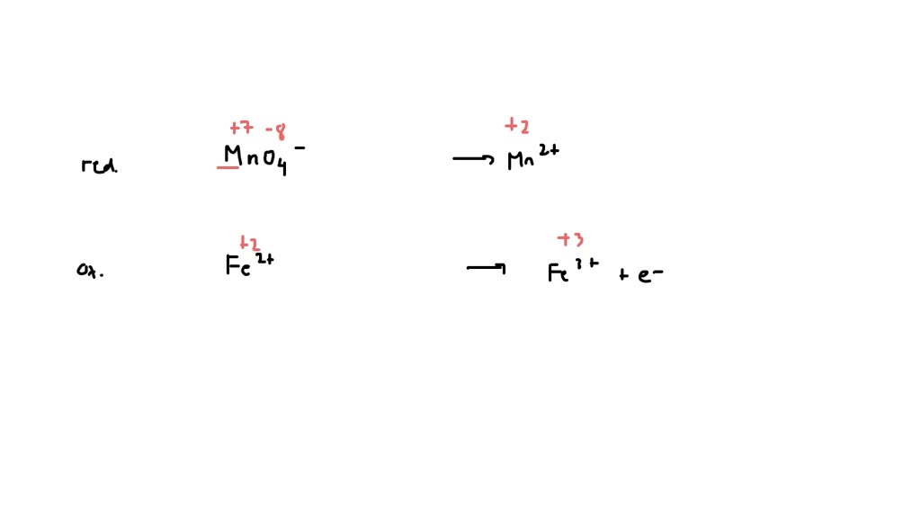 SOLVED: Balance the reaction of potassium permanganate with iron (II) ions, in acidic conditions ...