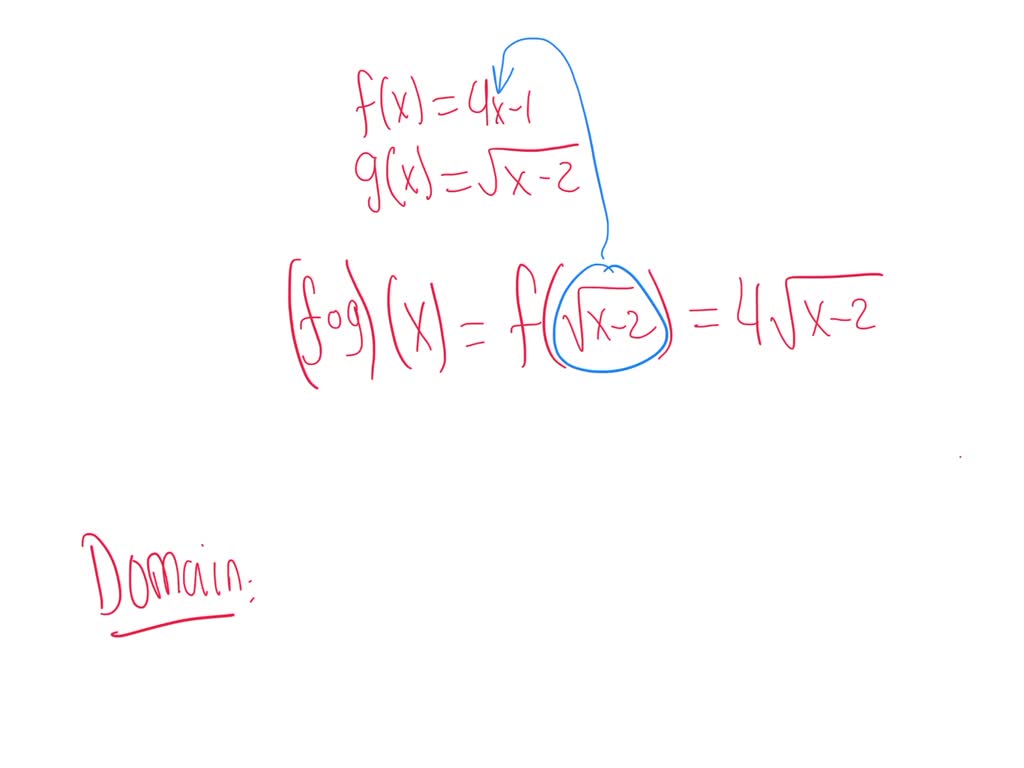SOLVED: For the real-valued functions f(x)=4 x-1 and g(x)=√(x-2), find the composition f ∘ g and ...