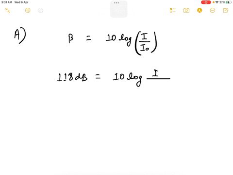 Determine the intensity of a 118-dB sound. The intensity of...