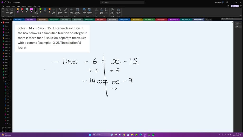 SOLVED: Solve − 14 x − 6 = x − 15 . Enter each solution in the box ...