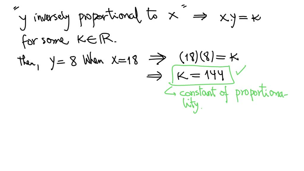 Solved Suppose That Y Is Inversely Proportional To X Find The Constant Of Proportionality K