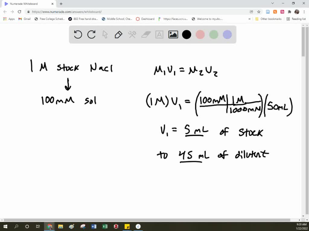 1. Starting with a 1M stock of NaCl, a researcher prepares a 100 mM ...