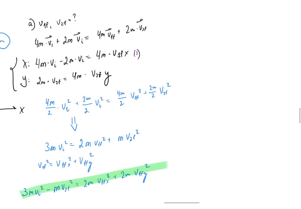 Two particles with masses 2m and 4m are moving toward each other along the x axis with the same ...