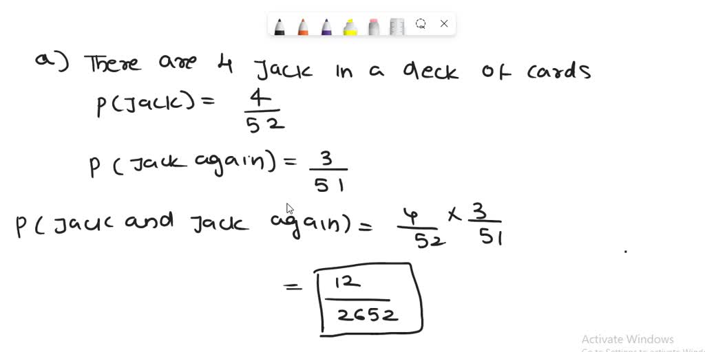 SOLVED: Cards: Suppose you draw two cards without replacement from a ...