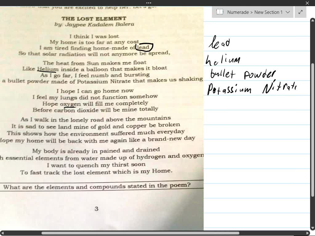 SOLVED: 'what are the elements and compounds stated in the poem?pahelp ...