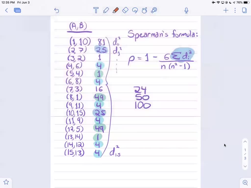 The ranks of some 15 students in two subjects A and B are given below ...