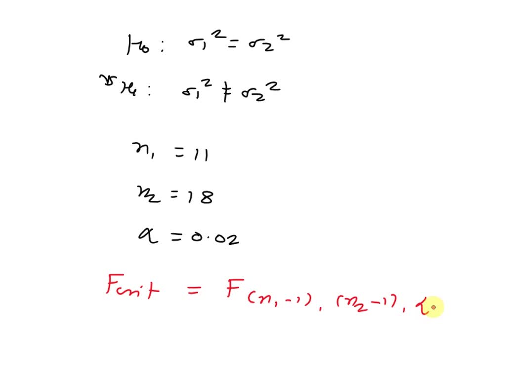 SOLVED: Identify the critical value F0 to test the claim that σ12 ≠ σ22 ...